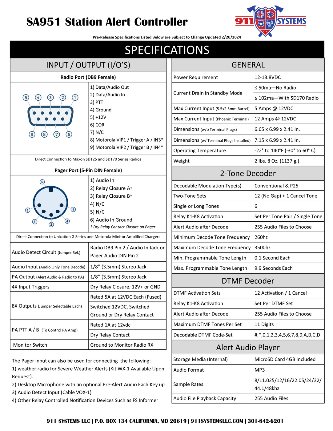 911 Systems LLC Public Safety and Station Alerting Products