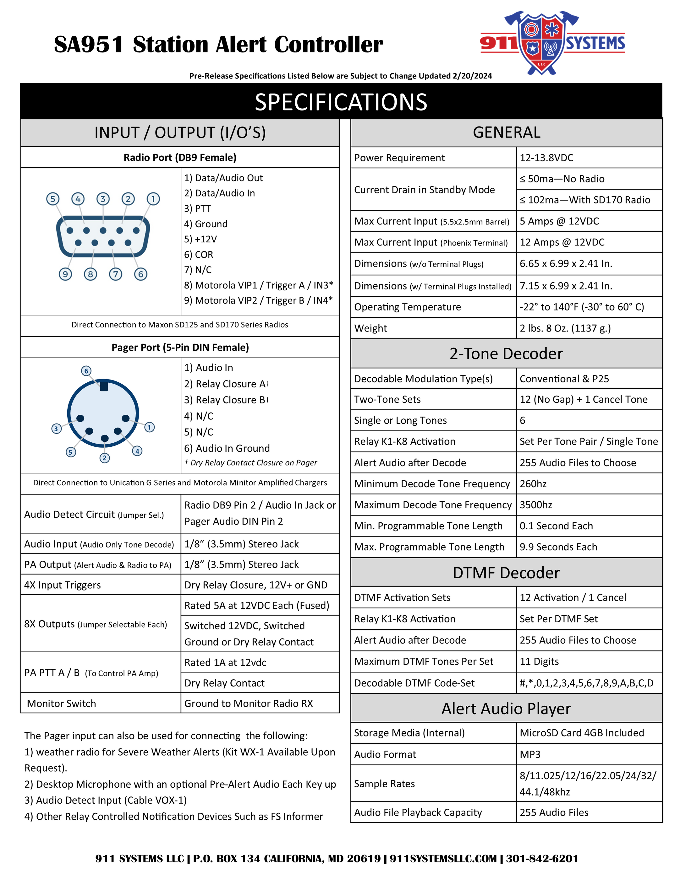 911 Systems LLC Public Safety and Station Alerting Products